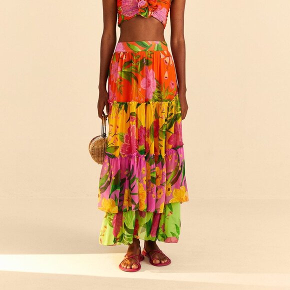 FARM Rio | Skirts | Mixed Romantic Garden Maxi Skirt | Poshmark